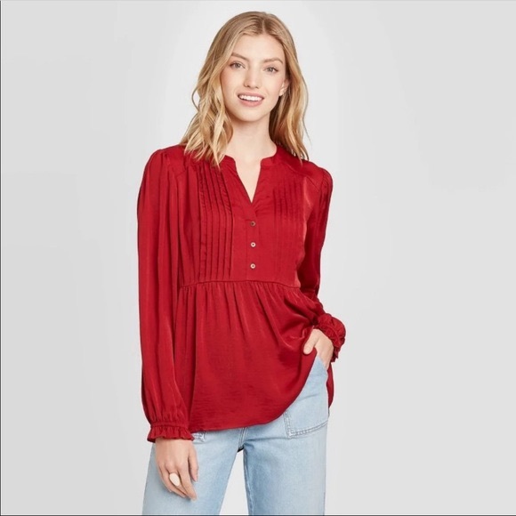 Knox Rose | Tops | Knox Rose Rouge Red Balloon Long Sleeve Blouse ...